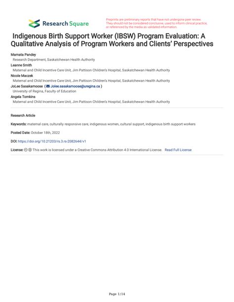 Pdf Indigenous Birth Support Worker Ibsw Program Evaluation A