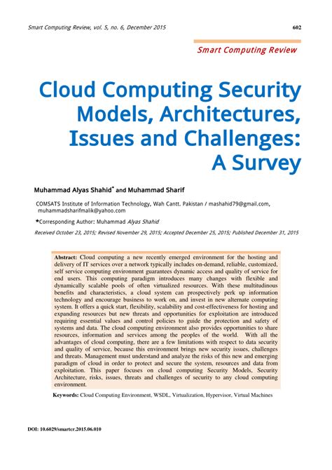 pdf cloud computing security models architectures issues and