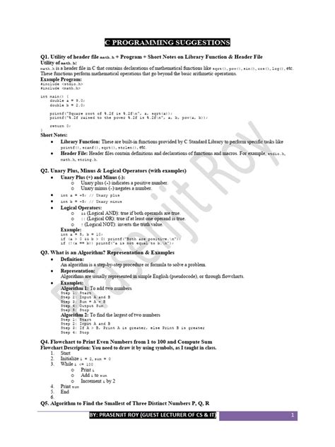 C Programming Concepts And Examples Pdf Integer Computer Science
