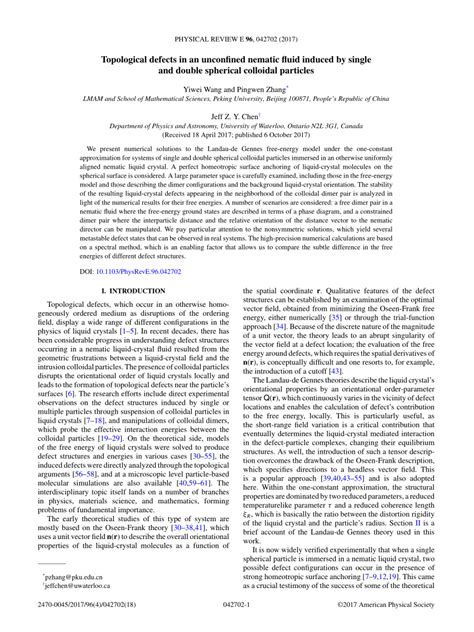 Pdf Topological Defects In An Unconfined Nematic Fluid Induced By Single And Double Spherical