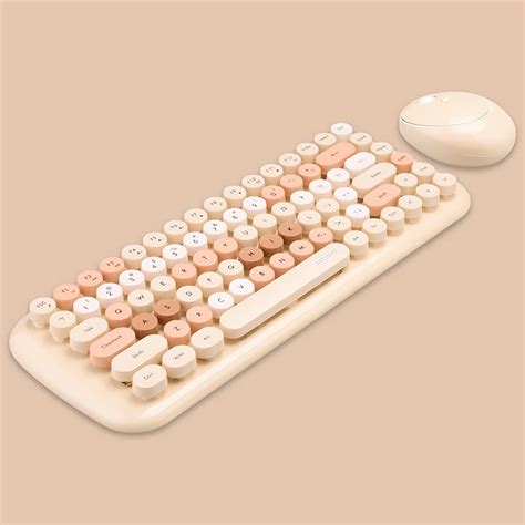 2 4g Usb Wireless Keyboard And Mouse Combo Multi Color Typewriter Style Round