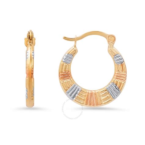 Kylie Harper 10k Tri Color Gold Vintage 16mm Diamond Cut Huggy Hoop