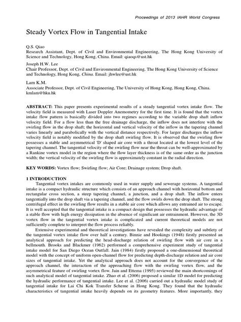 steady vortex flow in tangential intake pdf vortices pressure