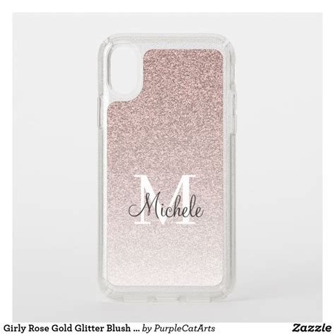 Girly Rose Gold Glitter Blush Pink Monogram Script Speck Iphone Case