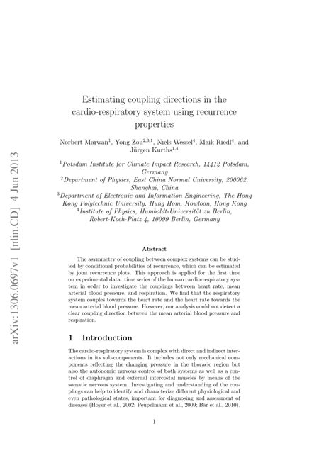 Pdf Estimating Coupling Directions In The Cardiorespiratory System