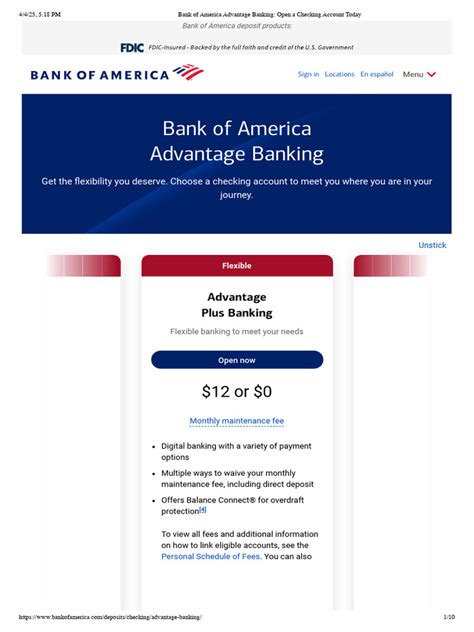 Bank Of America Advantage Banking Open A Checking Account Today Pdf
