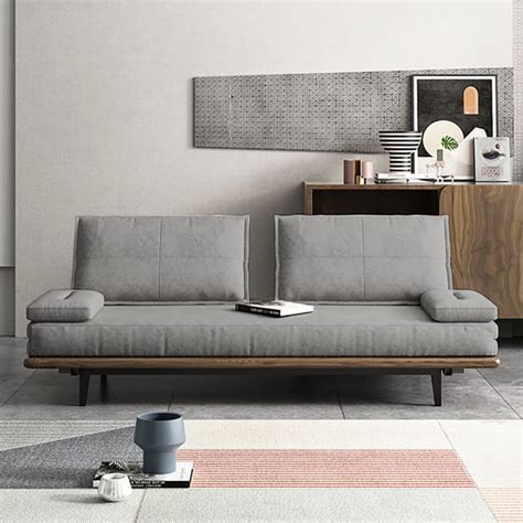 Mid Century Modern Pull Out Sofa Bed Grey Wood Convertible Sleeper Sofa