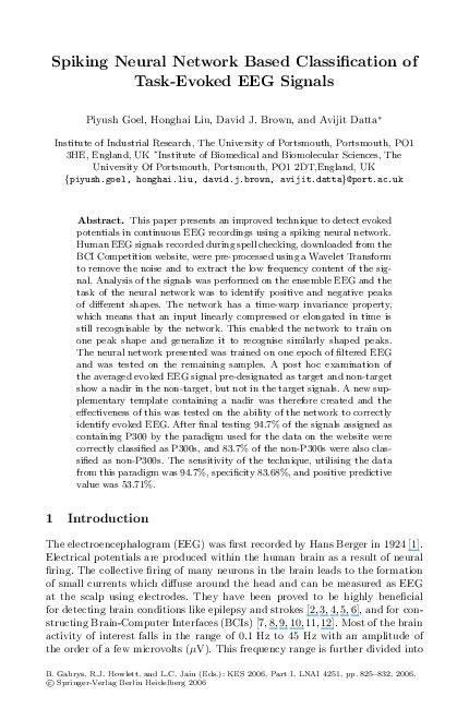 Pdf Spiking Neural Network Based Classification Of Task Evoked Eeg Signals