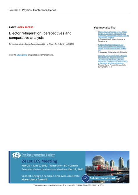 Pdf Ejector Refrigeration Perspectives And Comparative Analysis