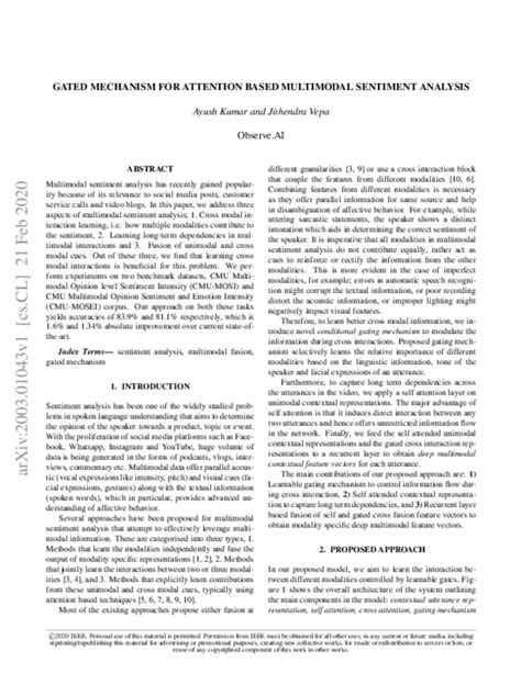 (PDF) Gated Mechanism for Attention Based Multi Modal Sentiment Analysis