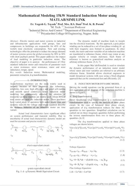 Pdf Mathematical Modeling 15kw Standard Induction Motor Using Matlabsimulink Dokumentips