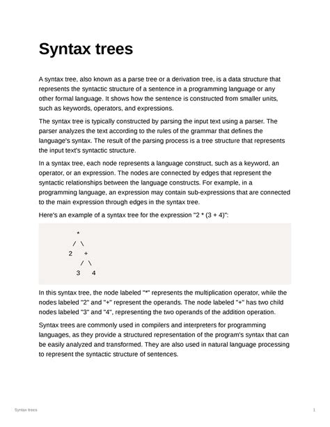 Syntax Tree Zusammenfassung Introduction To Programming Syntax Trees 1 Syntax Trees A Syntax
