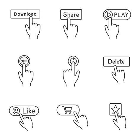 App Buttons Linear Icons Set Click Download Share Play Turn Off
