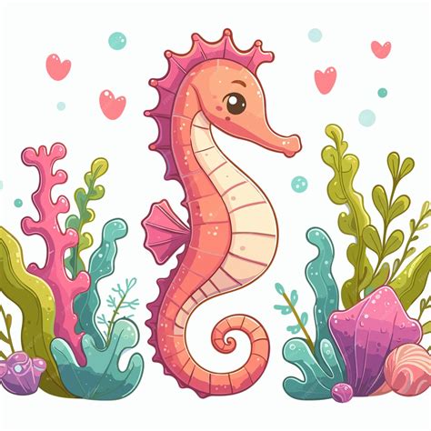 Hermosa Ilustración Vectorial De Dibujos Animados De Caballito De Mar