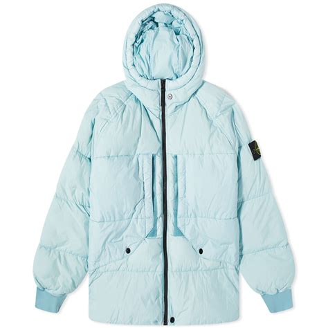 Stone Island Mens Crinkle Reps Hooded Down Jacket In Sky Blue Stone Island