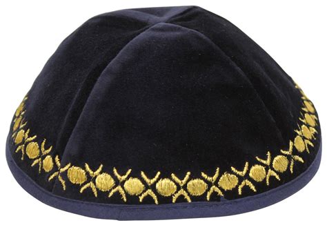 Navy Velvet Kippah With Gold Embroidery Your Holy Land Store