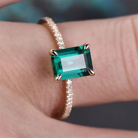 Cheap Emerald Cut Emerald Engagement Rings Diamond Accent Bbbgem