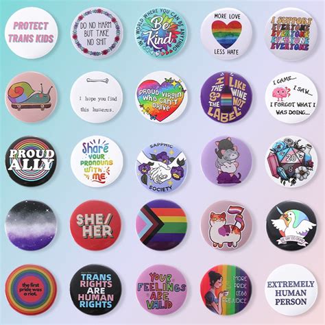 44mm Rainbow Lgbt Tinplate Badge Gay Heart Lapel Pin Text Badge T