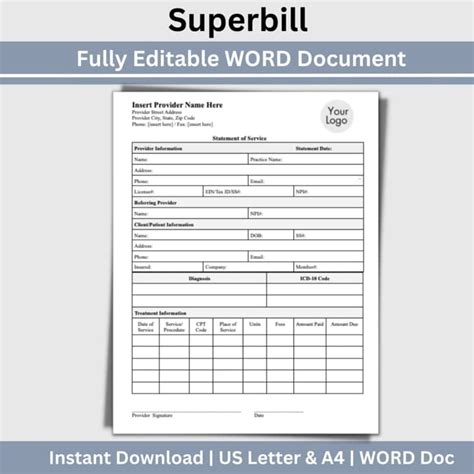 Superbill Template For Mental Health Clinicians Editable Word Doc