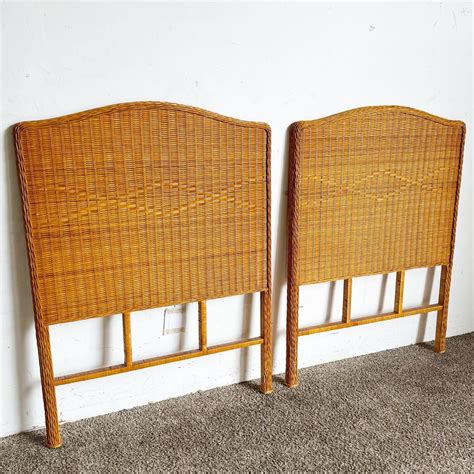 Boho Chic Wicker Rattan Twin Headboards A Pair For Sale At 1stdibs
