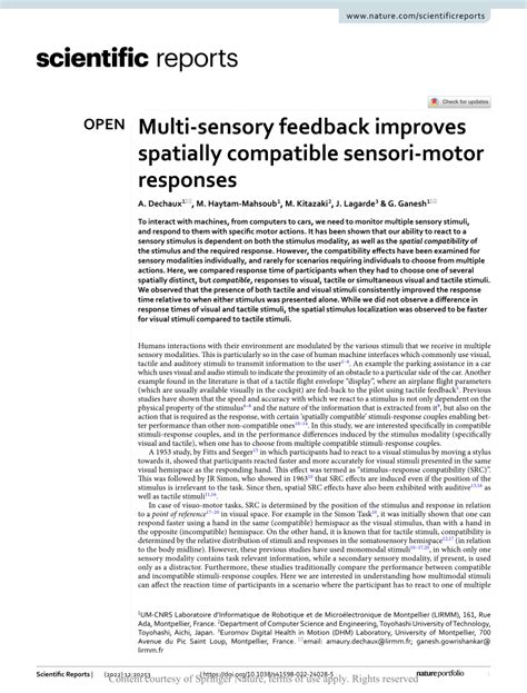 Pdf Multi Sensory Feedback Improves Spatially Compatible Sensori Motor Responses