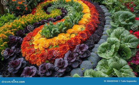 A Themed Vegetable Garden With Vegetables Arranged In Patterns Or