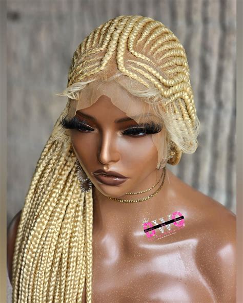 Full Lace Cornrow Wig Color 613 Etsy