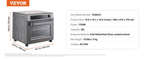 Vevor 12 In 1 Air Fryer Toaster Oven 25l Convection Oven 1700w