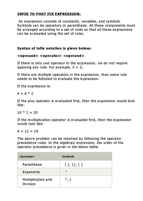 infix to post fix expression infix to post fix expression an