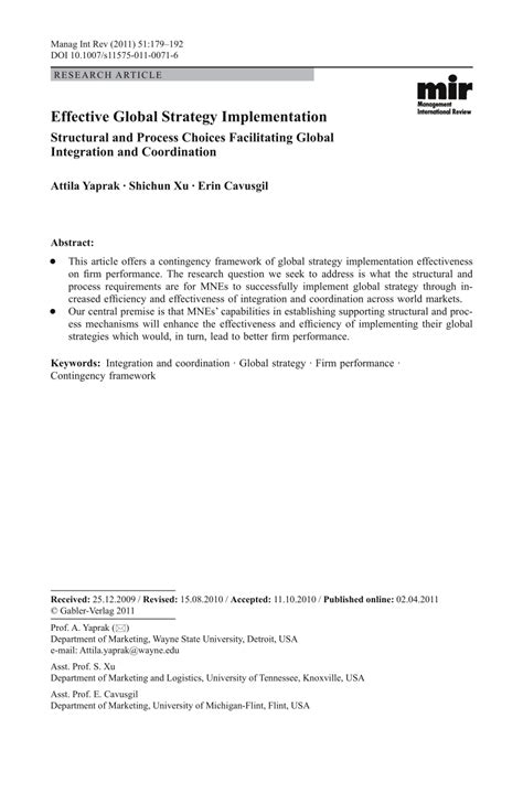 Pdf Effective Global Strategy Implementation