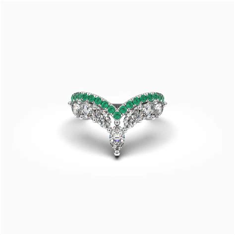 925 Silver V Shape Moissanite Statement Ring Marquise And Round Cut