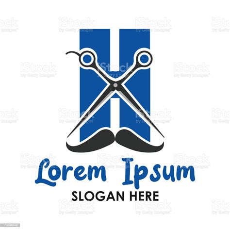 당신의 슬로건 태그 라인 벡터 일러스트 레이 션을 위한 H 알파벳 및 텍스트 공간을 가진 이발소 아이콘 가위에 대한 스톡 벡터