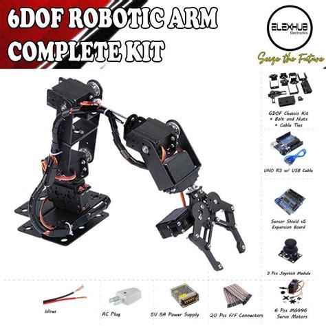 Elexhub 6dof Metal Robotic Arm Complete Kit For Stem And Engineering