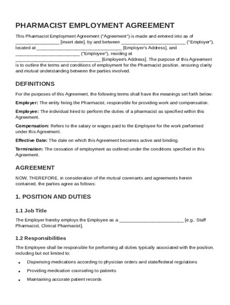 Pharmacist Employment Contract Template Fill Out And Sign Online Dochub
