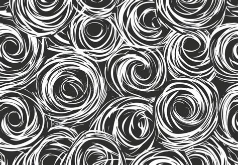 Stock Seamless Pattern Of Black Flowing Lines And Spirals Isolated On White Background