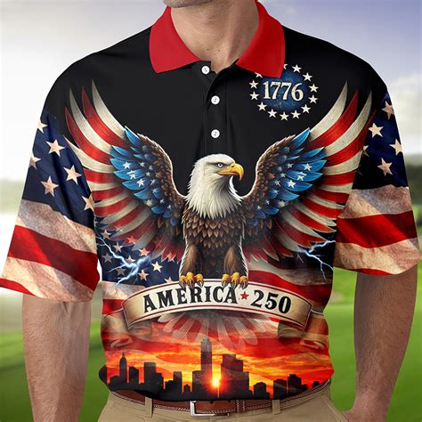 America 250th Anniversary 1776 2026 Patriotic Polo Long Sleeve Shirt