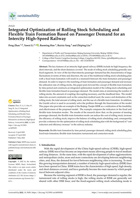 Pdf Integrated Optimization Of Rolling Stock Scheduling And Flexible Train Formation Based On