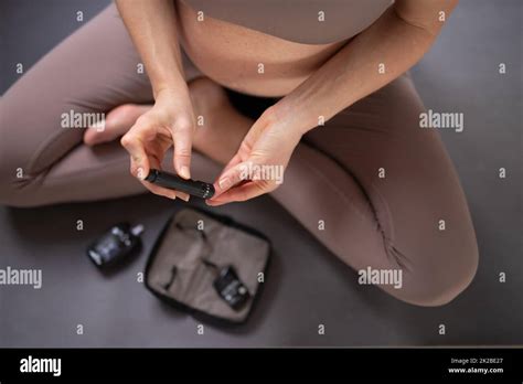 Blood Sugar Testing At Home Pregnant Woman Checking Blood Sugar Level