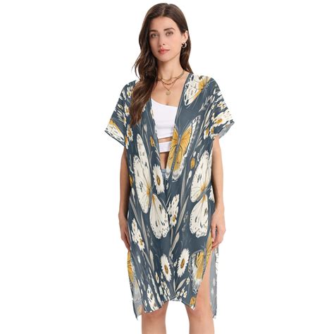 Garden Blooms And Butterflies Womens Swimwear Cover Up Summer Cardigan