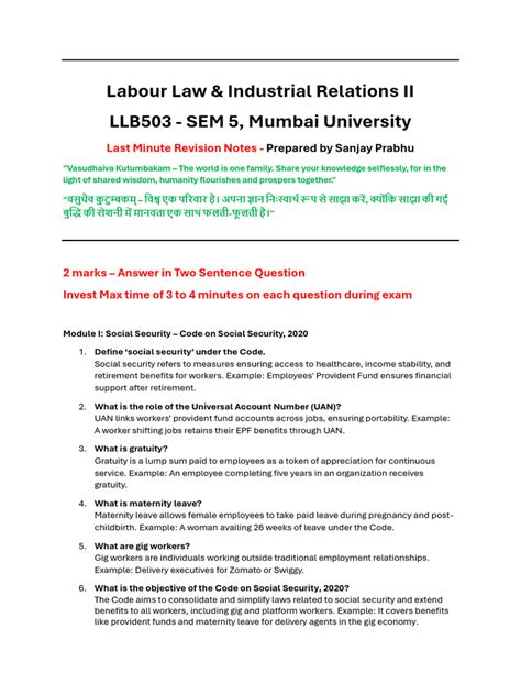Llb503 Labour Law And Industrial Relation Ii Exam Notes 2024 Pdf Occupational Safety And