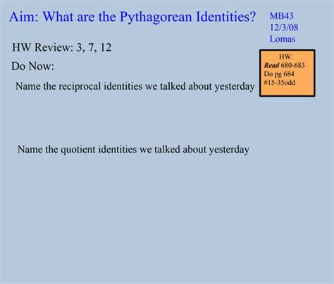Pythag Identities Ppt