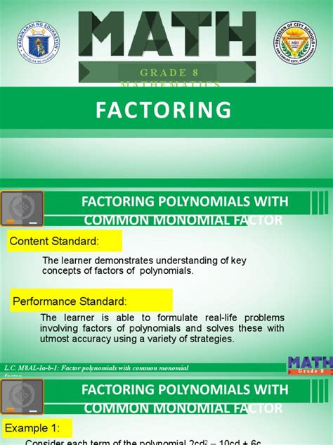 Factoring Polynomials With Common Monomial Factor Pdf Factorization