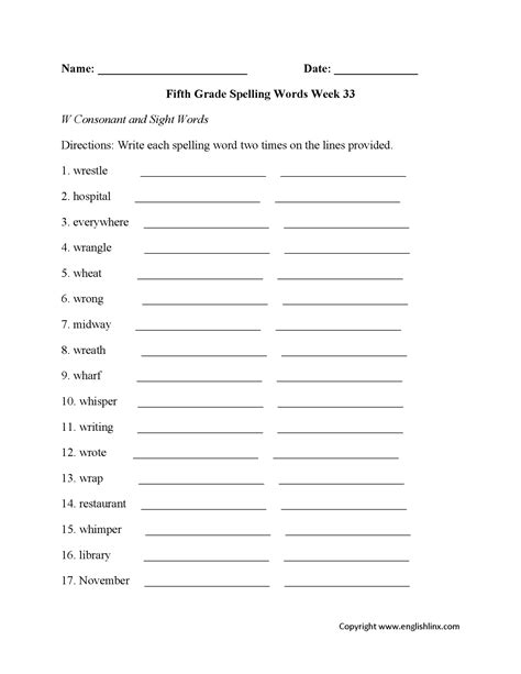 6th Grade Spelling Worksheets Worksheet Printable