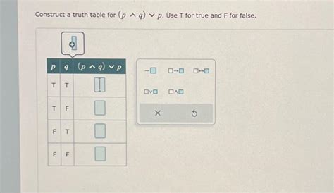 Solved Construct A Truth Table For P∧q∨p Use T For True
