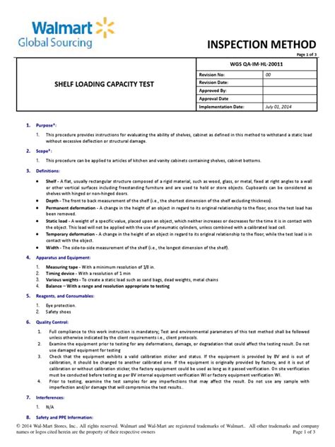 Wgs Qa Im Hl 20011 Shelf Loading Capacity Test Rev00 01jul14