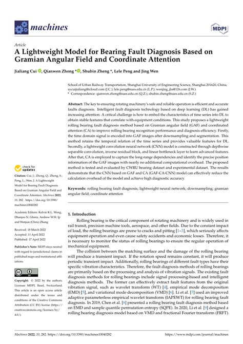 Pdf A Lightweight Model For Bearing Fault Diagnosis Based On Gramian