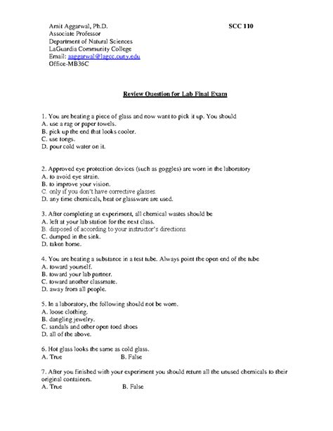 Scc110 Lab Final Exam Answer Key Amit Aggarwal Ph Scc 110