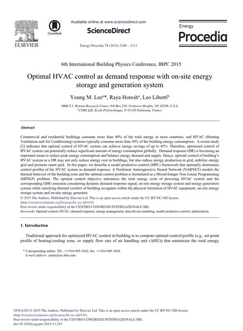 Pdf Optimal Hvac Control As Demand Response With On Site Energy Storage And Generation System