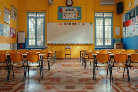 Empty Classroom With Yellow Walls Stock Illustration Illustration Of