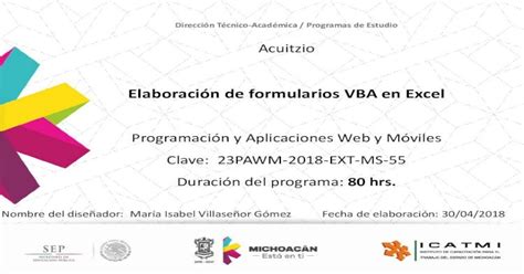 Elaboración De Formularios Vba En Excel · 2020 9 7 · Programación De